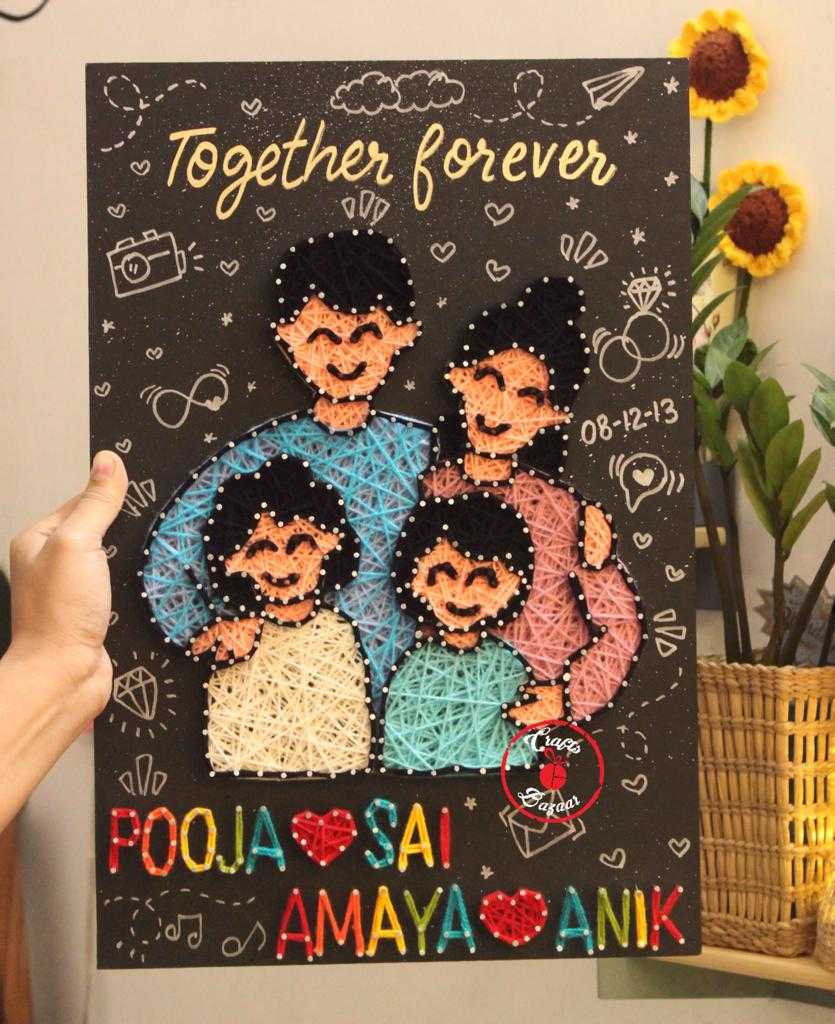 Family String Art: Family Illustration String Art Design – Craftsbazaar
