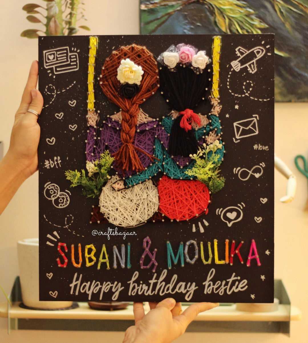 Friends on Swing - Birthday String art | Handmade Gift – Craftsbazaar