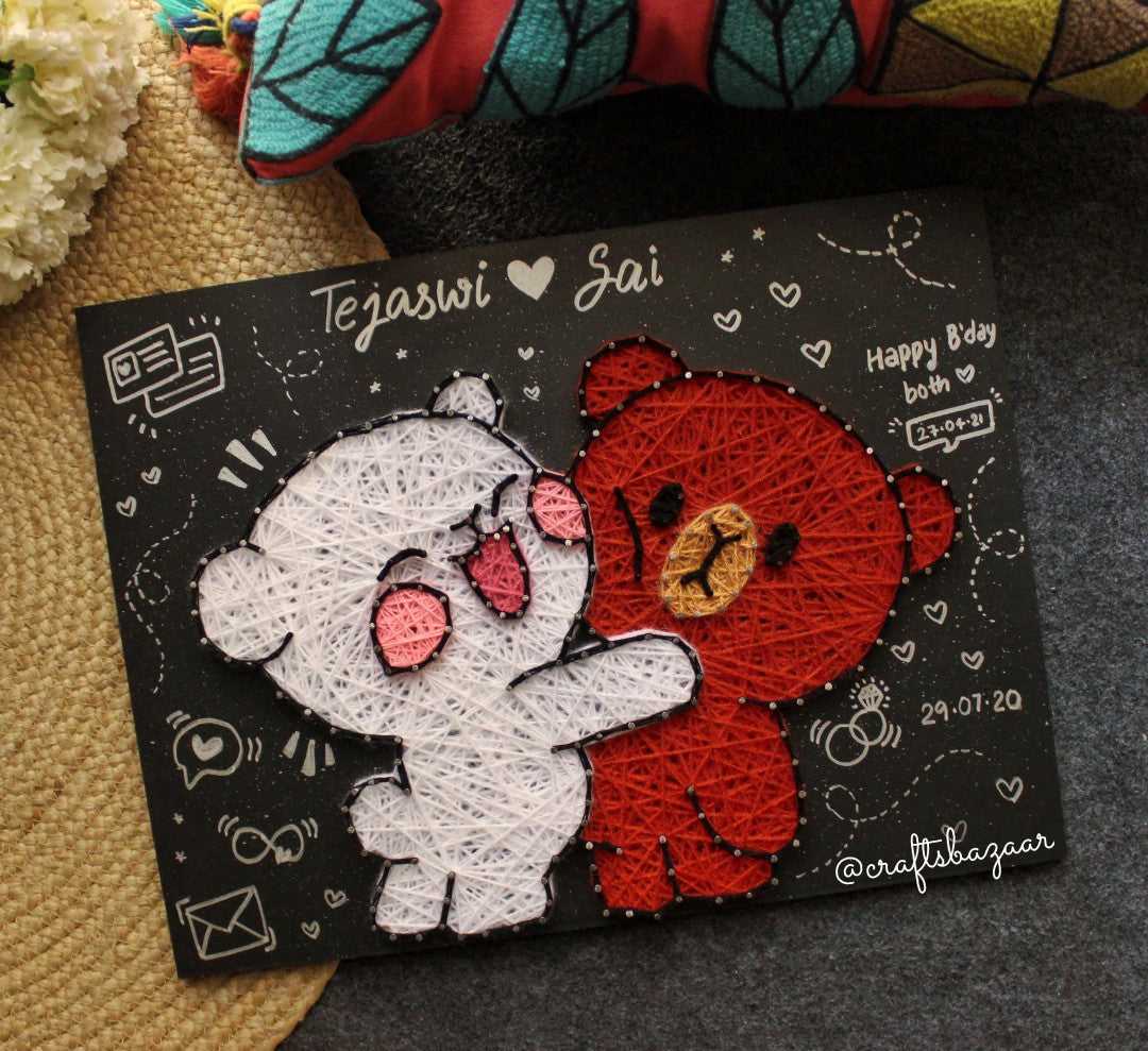 Milk & Mocha Teddy String Art | Gift for Friends/Couple – Craftsbazaar