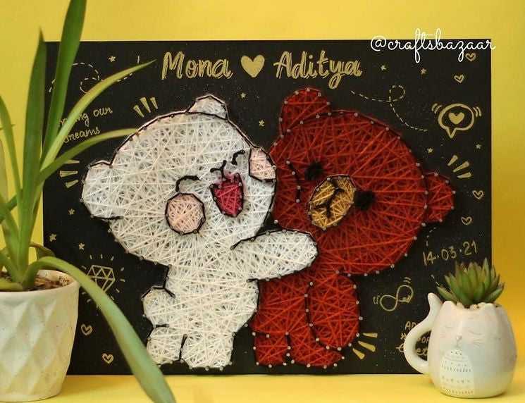 Milk & Mocha Teddy String Art | Gift for Friends/Couple – Craftsbazaar