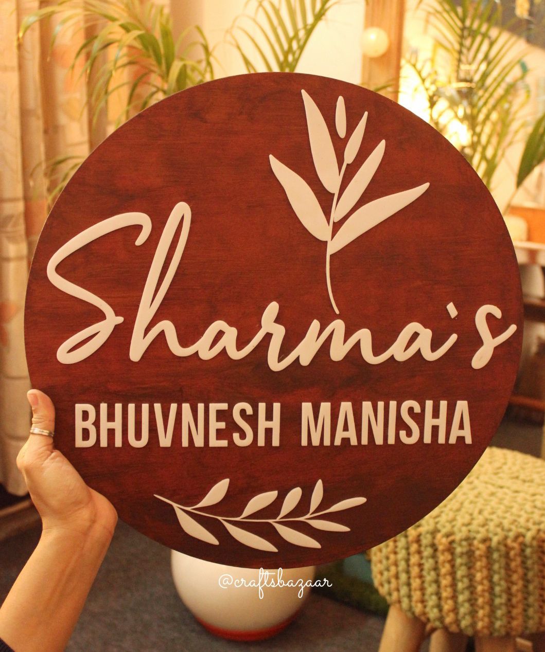 Brown Wooden Name Plate: Handcrafted Personalised Home Decor – Craftsbazaar